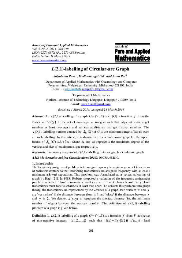(PDF) L(2,1)-labelling of Circular-arc Graph