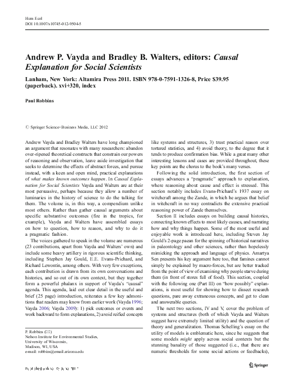 (PDF) Andrew P. Vayda and Bradley B. Walters, editors: Causal ...