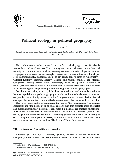 (PDF) Political ecology in political geography