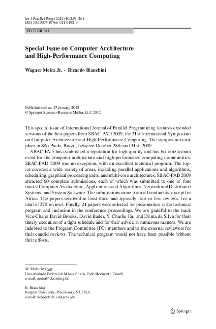 (PDF) Special Issue on Computer Architecture and High-Performance Computing