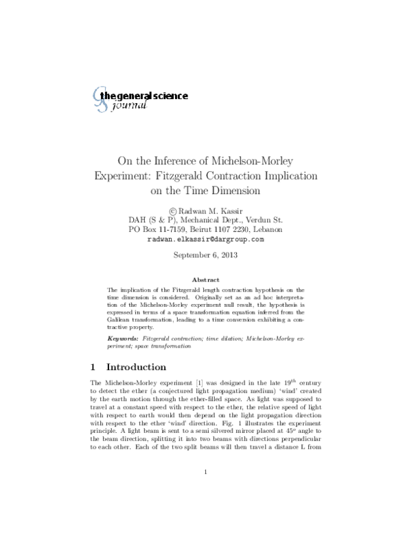 (PDF) On the Inference of Michelson-Morley Experiment: Fitzgerald ...