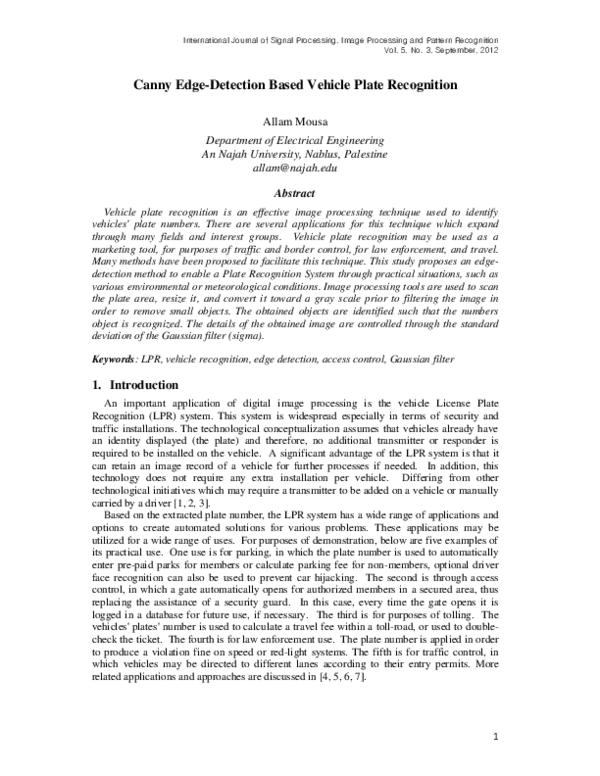 (PDF) Canny Edge-Detection Based Vehicle Plate Recognition