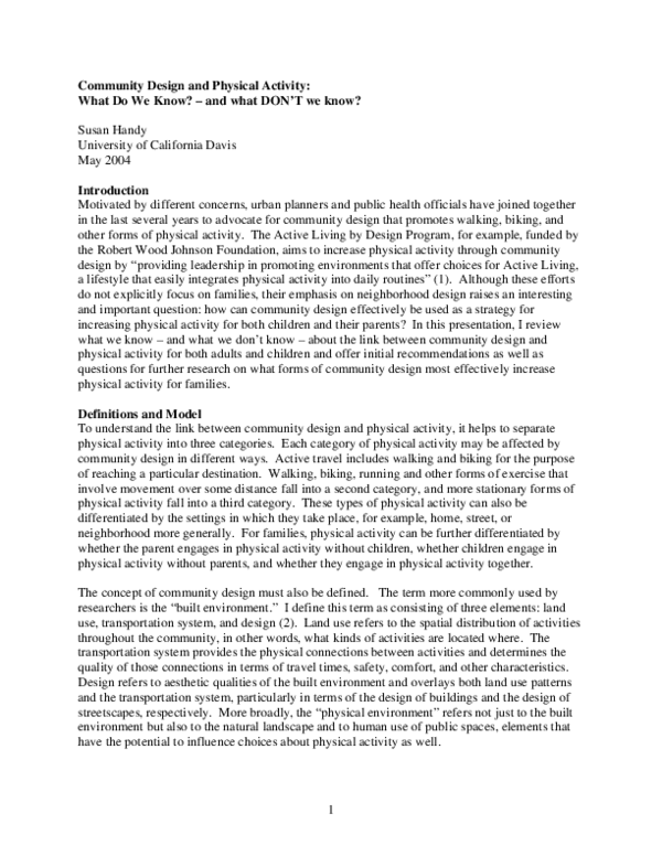(PDF) Community Design and Physical Activity: What Do We Know? - and ...