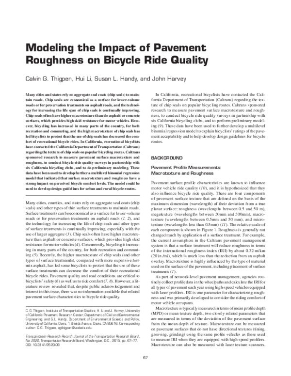 (PDF) Modeling the Impact of Pavement Roughness on Bicycle Ride Quality