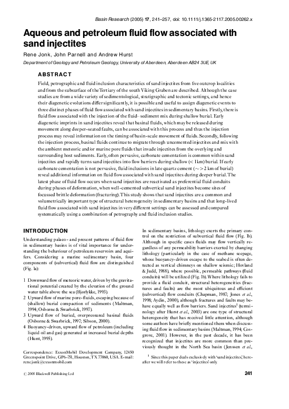 (PDF) Aqueous and petroleum fluid flow associated with sand injectites