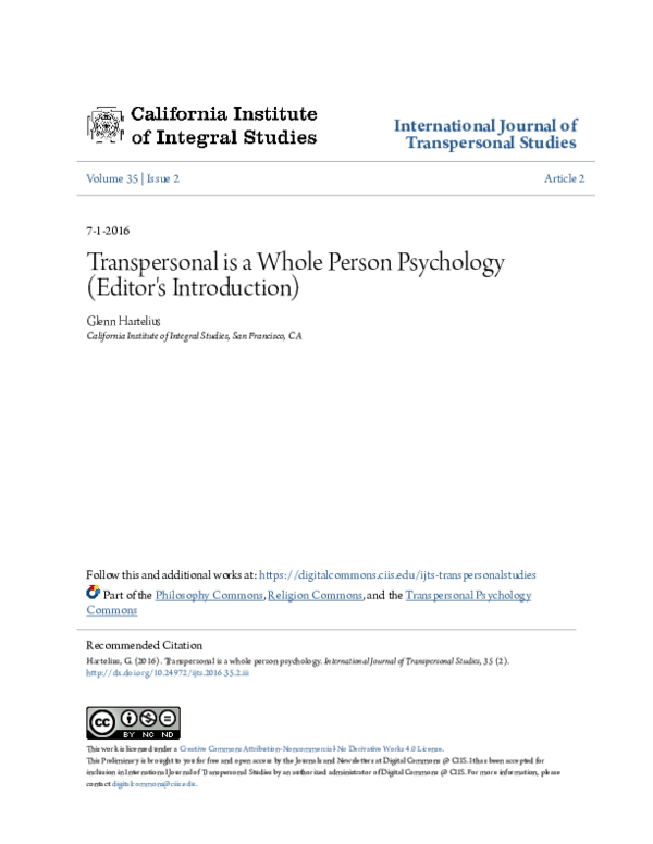 (PDF) Transpersonal is a Whole Person Psychology (Editor’s Introduction)