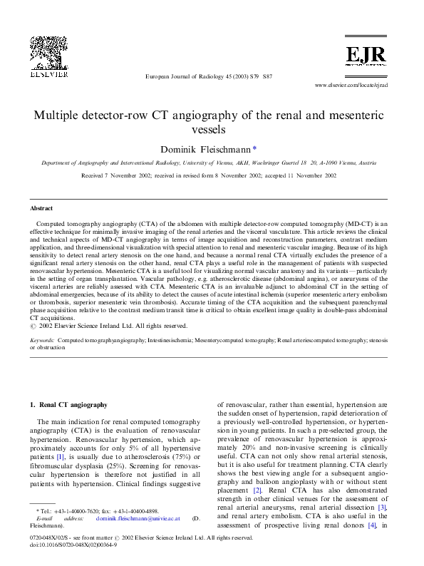 (PDF) Multiple detector-row CT angiography of the renal and mesenteric vessels