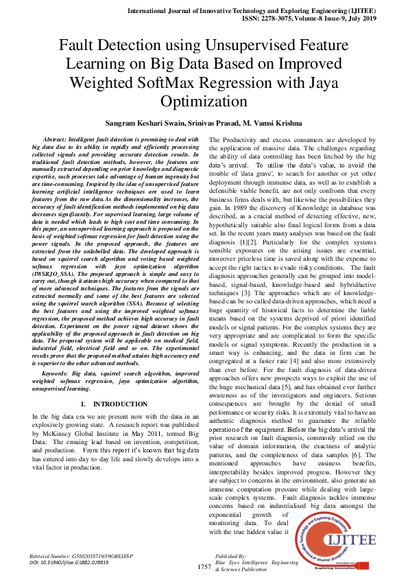 (PDF) Fault Detection using Unsupervised Feature Learning on Big Data ...