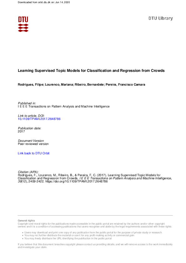 Pdf Learning Supervised Topic Models For Classification And Regression From Crowds