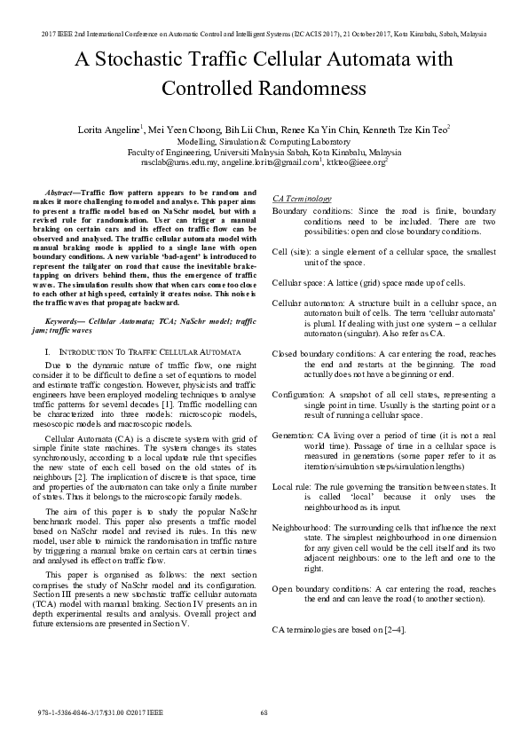 Pdf A Stochastic Traffic Cellular Automata With Controlled Randomness