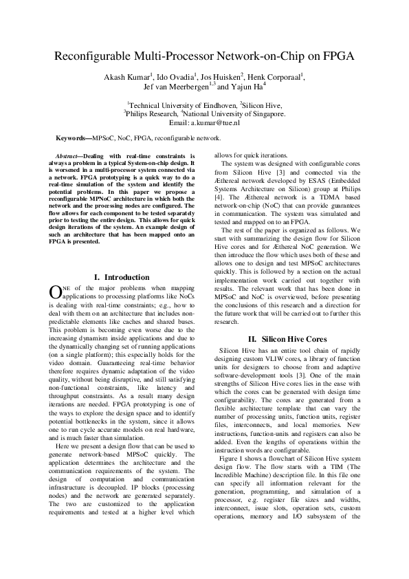 (PDF) Reconfigurable Multi-Processor Network-on-Chip on FPGA