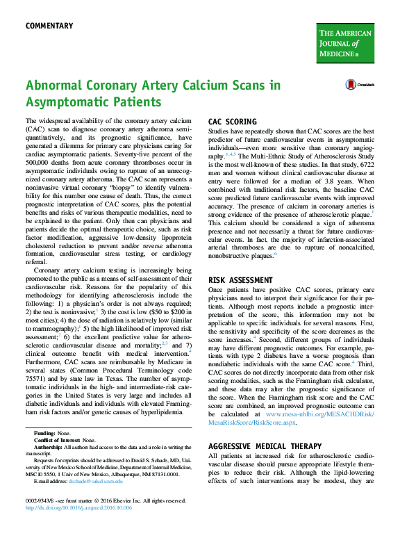 (PDF) Abnormal Coronary Artery Calcium Scans in Asymptomatic Patients