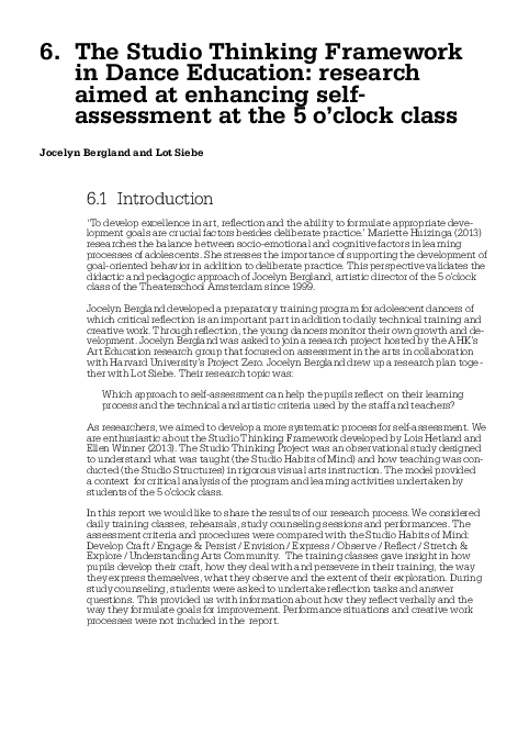 (PDF) The Studio Thinking Framework in Dance Education : research aimed ...