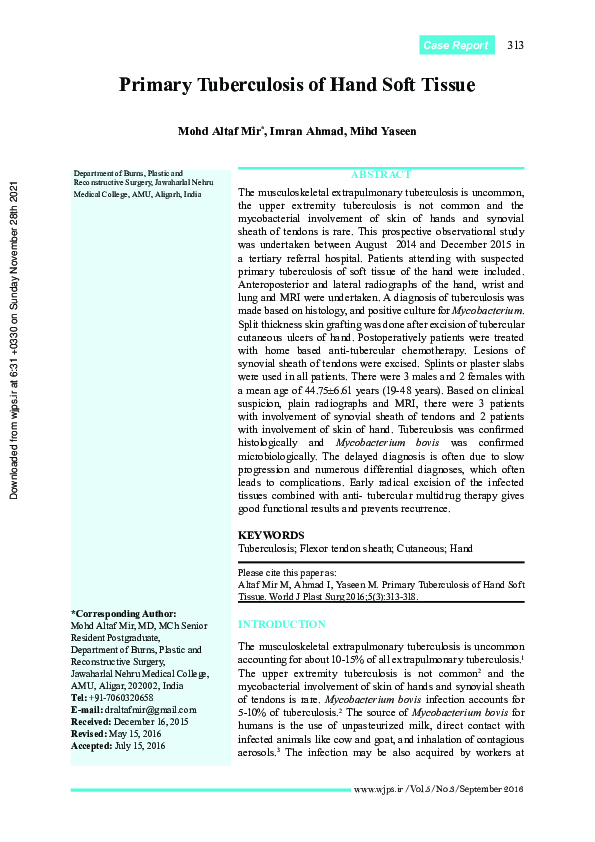 (PDF) Primary Tuberculosis of Hand Soft Tissue