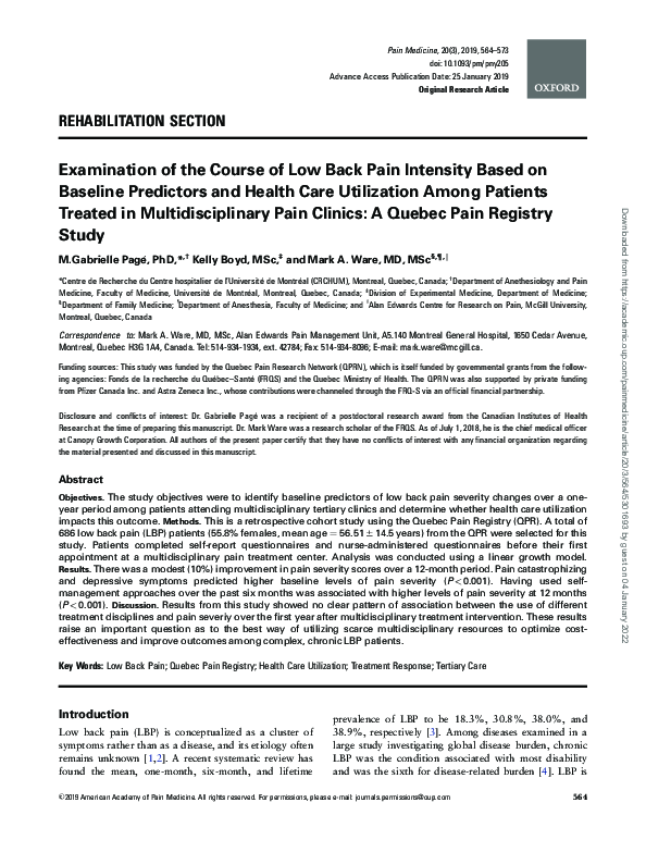 (PDF) Examination of the Course of Low Back Pain Intensity Based on ...