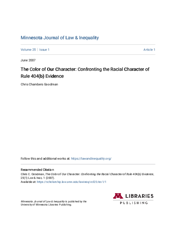 (PDF) The Color of Our Character: Confronting the Racial Character of ...