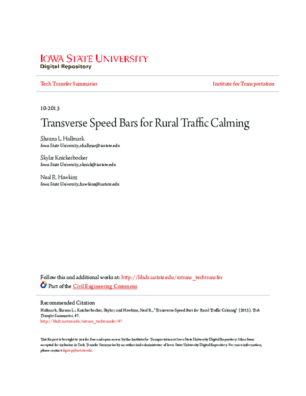 (PDF) Transverse Speed Bars for Rural Traffic Calming