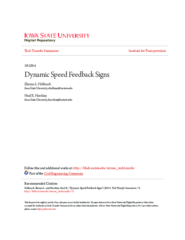 (PDF) Dynamic Speed Feedback Signs