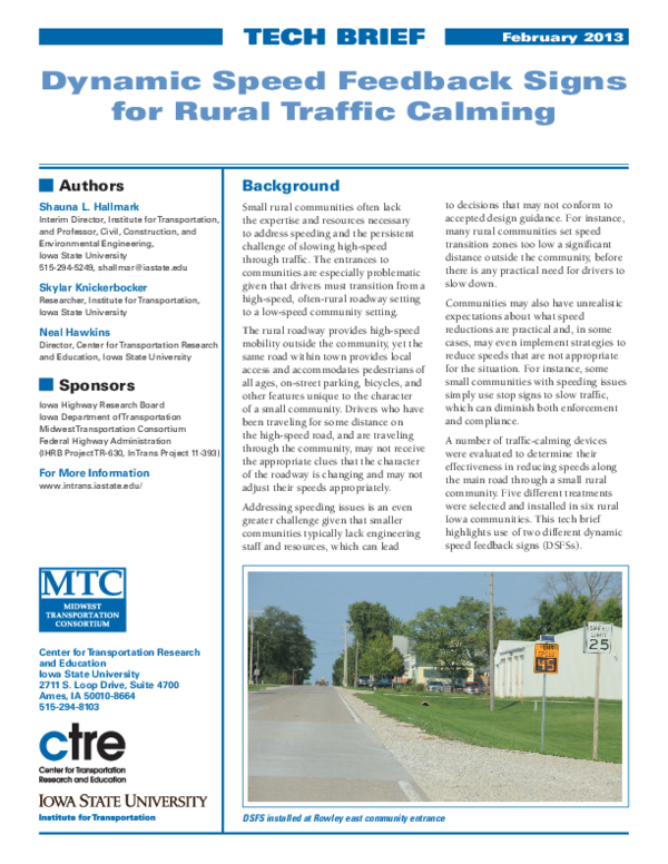 (PDF) Dynamic Speed Feedback Signs for Rural Traffic Calming | Shauna ...