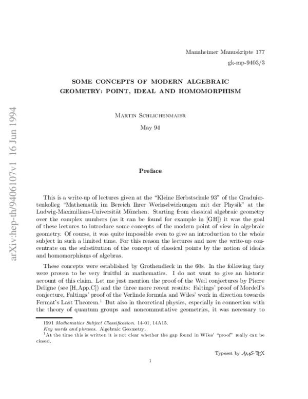 (PDF) Some Concepts of Modern Algebraic Geometry: Point, Ideal and ...