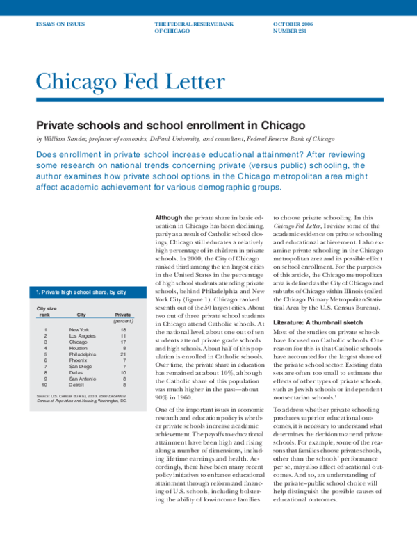 (PDF) Private Schools and School Enrollment in Chicago. Chicago Fed ...