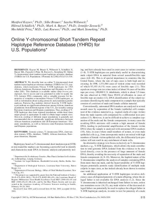 (PDF) Online-Y-chromosomal Short Tandem Repeat Haplotype Reference ...