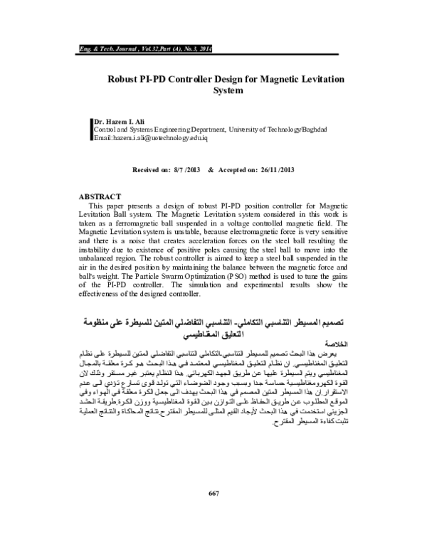 (PDF) Robust PI-PD Controller Design for Magnetic Levitation System