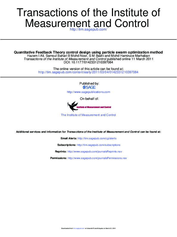 (PDF) QFT Control Design Using Particle Swarm Optimization Method