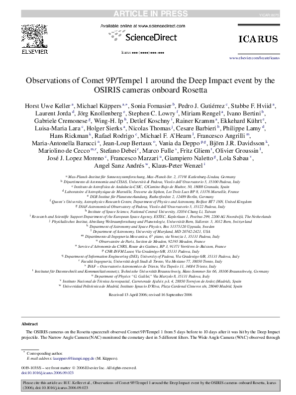 (PDF) Observations of Comet 9P/Tempel 1 around the Deep Impact event by ...