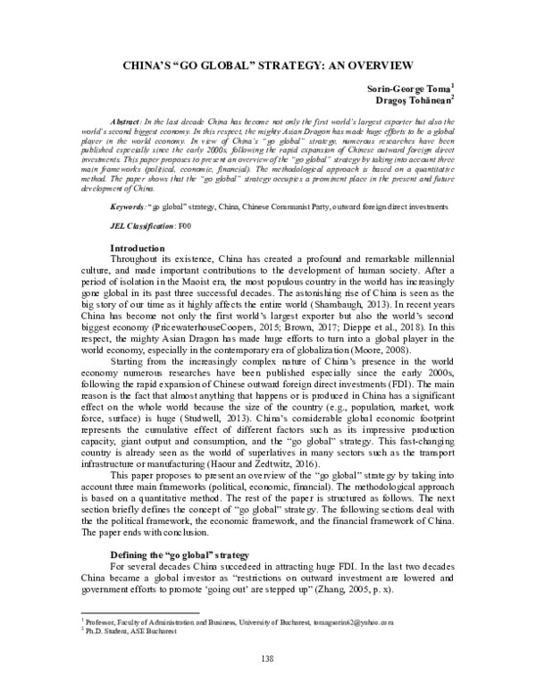 (PDF) China’s “Go Global” Strategy: An Overview