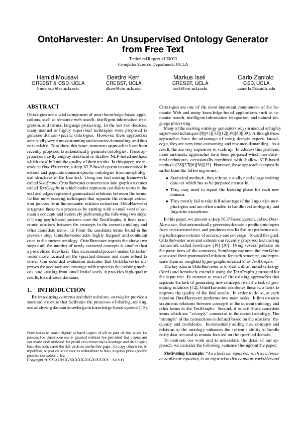 (PDF) OntoHarvester : An Unsupervised Ontology Generator from Free Text