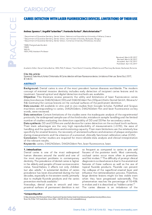Pdf Caries Detection With Laser Fluorescence Devices Limitations Of Their Use
