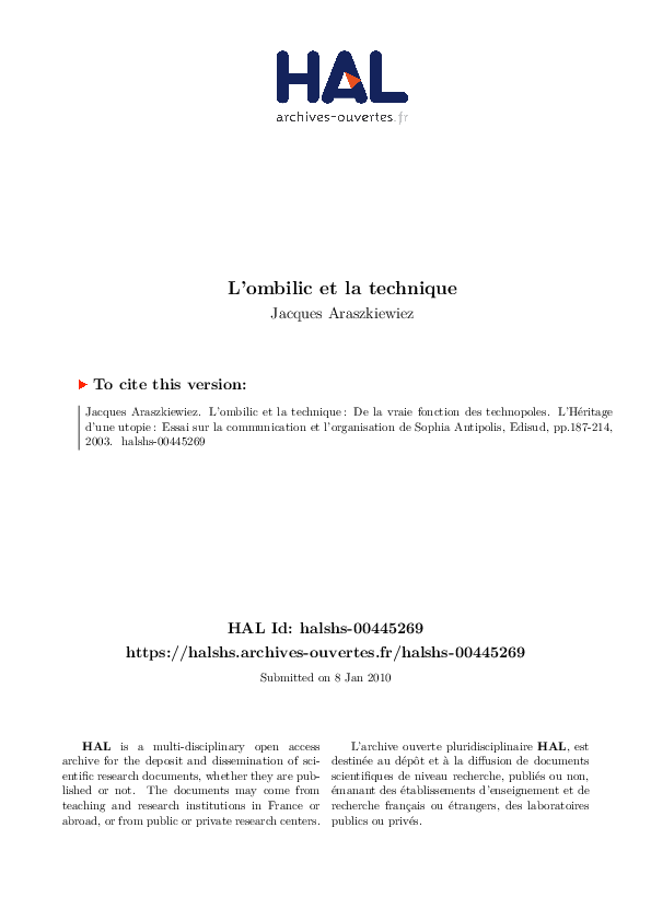 (PDF) L'ombilic et la technique