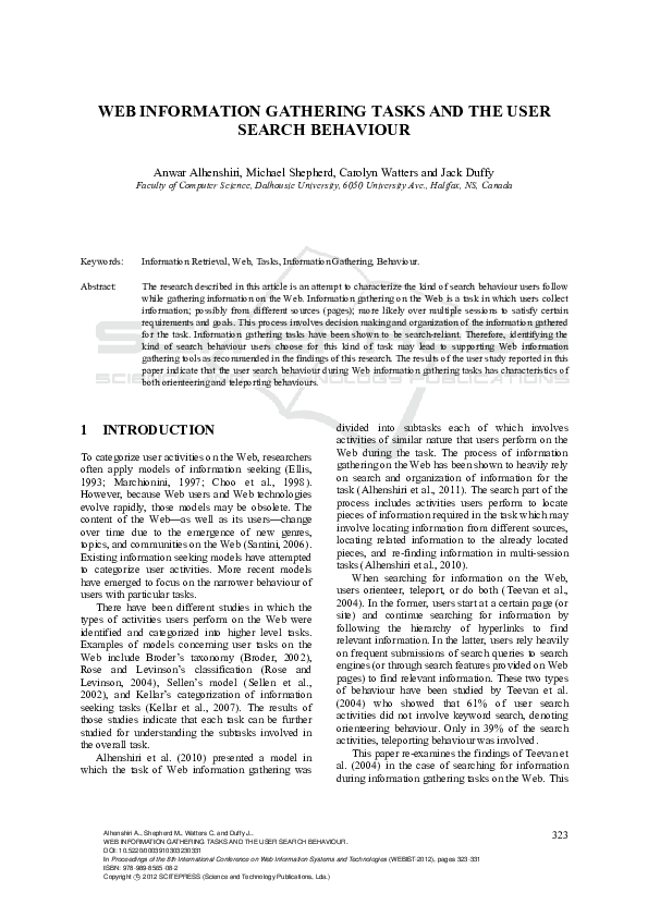 (PDF) Web Information Gathering Tasks and the User Search Behaviour