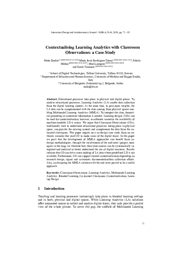 (PDF) Contextualising Learning Analytics with Classroom Observations: A Case study