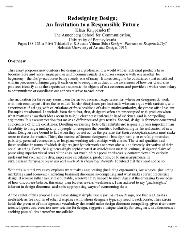 (PDF) Redesigning Design; An Invitation to a Responsible Future
