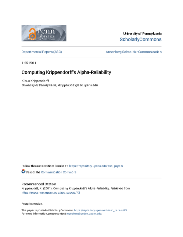 (PDF) Computing Krippendorff's Alpha-Reliability