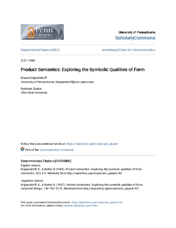 (PDF) Product Semantics: Exploring the Symbolic Qualities of Form