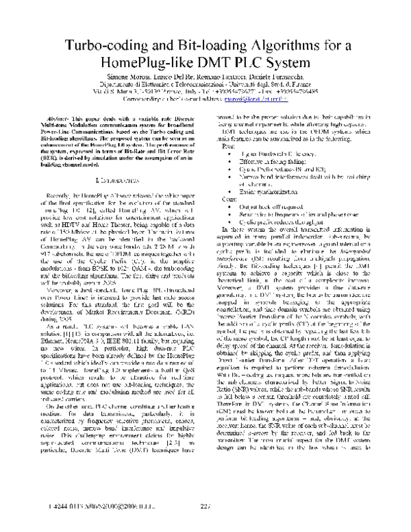 Pdf Turbo Coding And Bit Loading Algorithms For A Homeplug Like Dmt Plc System 