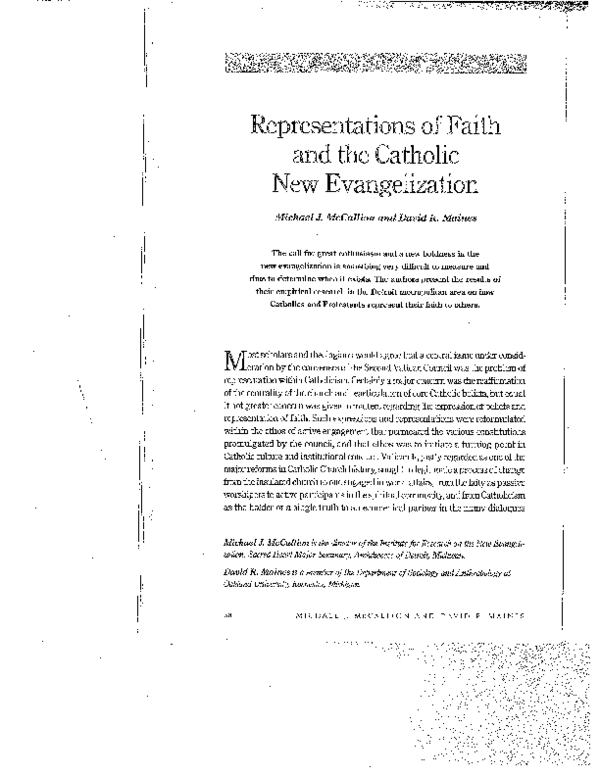(PDF) Representations of Faith and the Catholic New Evangelization