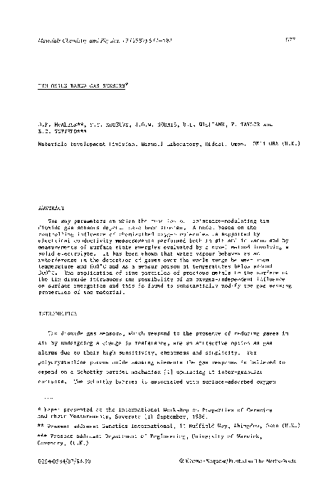 (PDF) Tin oxide based gas sensors