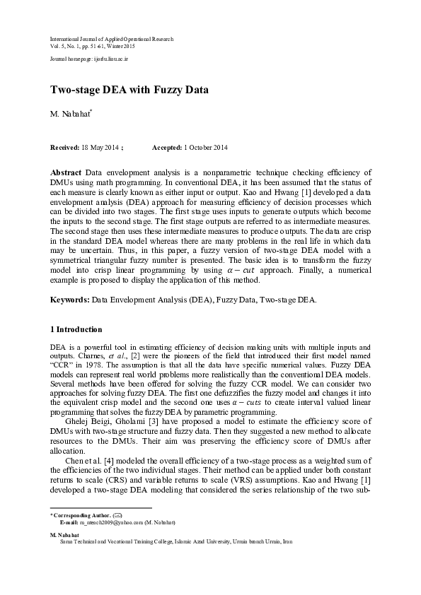 (PDF) Two-Stage DEA with Fuzzy Data