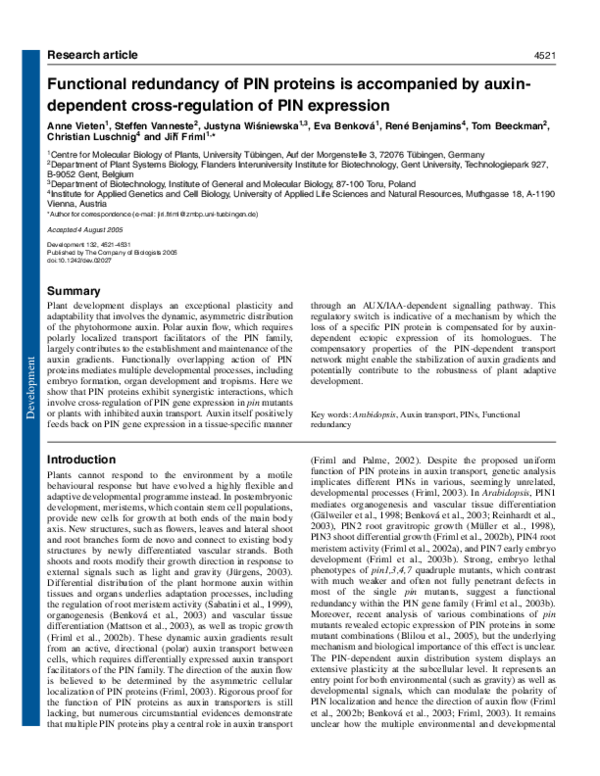 (PDF) Functional redundancy of PIN proteins is accompanied by auxin ...
