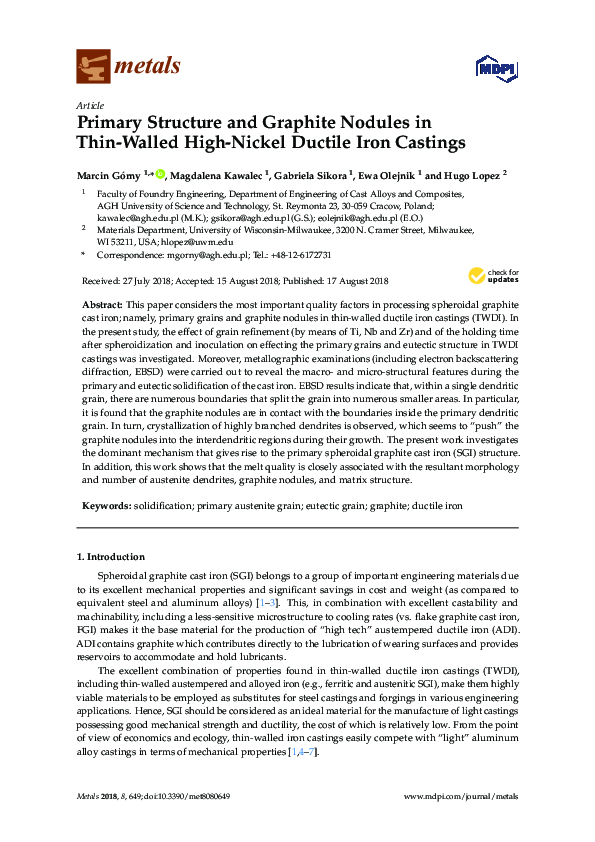 (PDF) Primary Structure and Graphite Nodules in Thin-Walled High-Nickel ...