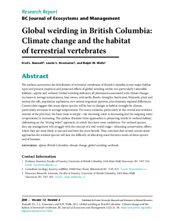(PDF) Global Weirding in British Columbia: Climate Change and the ...