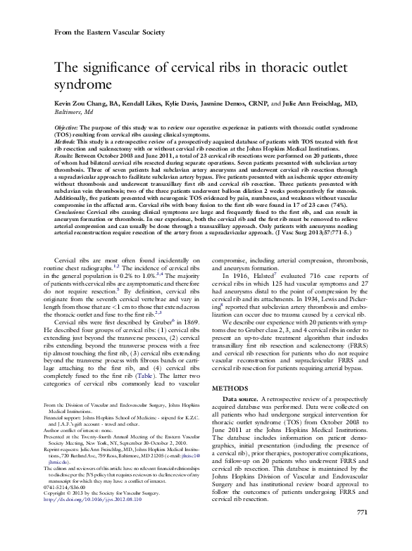 (PDF) The significance of cervical ribs in thoracic outlet syndrome