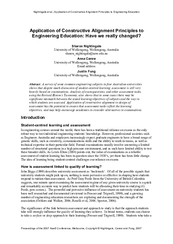 (PDF) Application of Constructive Alignment Principles to Engineering ...