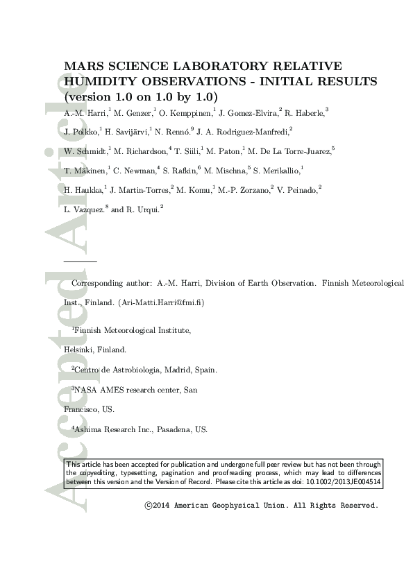 (PDF) Mars Science Laboratory relative humidity observations: Initial ...