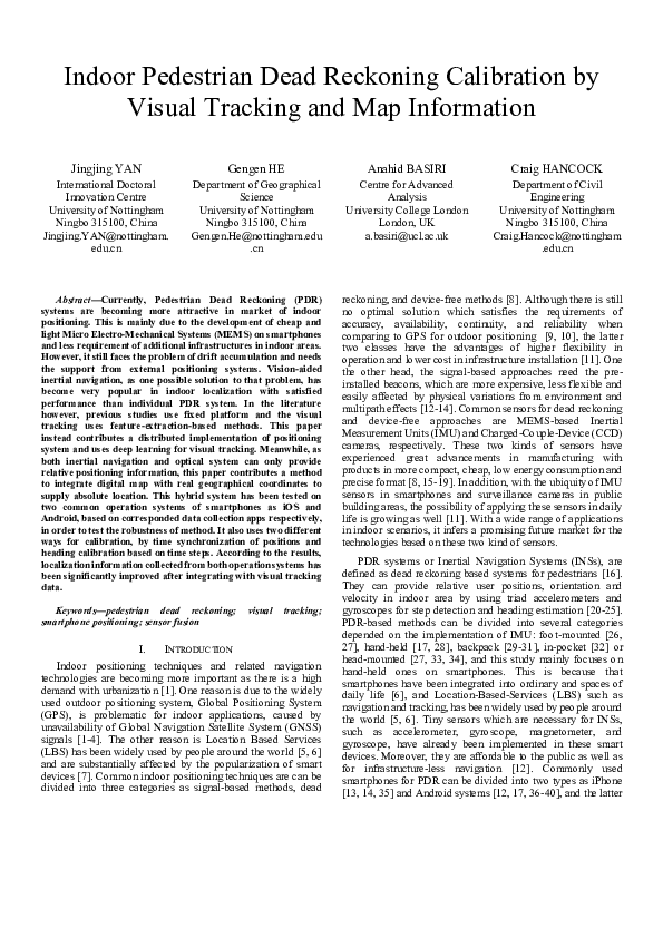 (PDF) Indoor Pedestrian Dead Reckoning Calibration by Visual Tracking ...