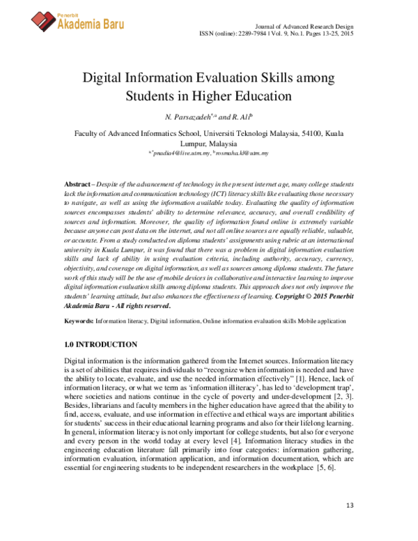 (PDF) Akademia Baru Digital Information Evaluation Skills among ...
